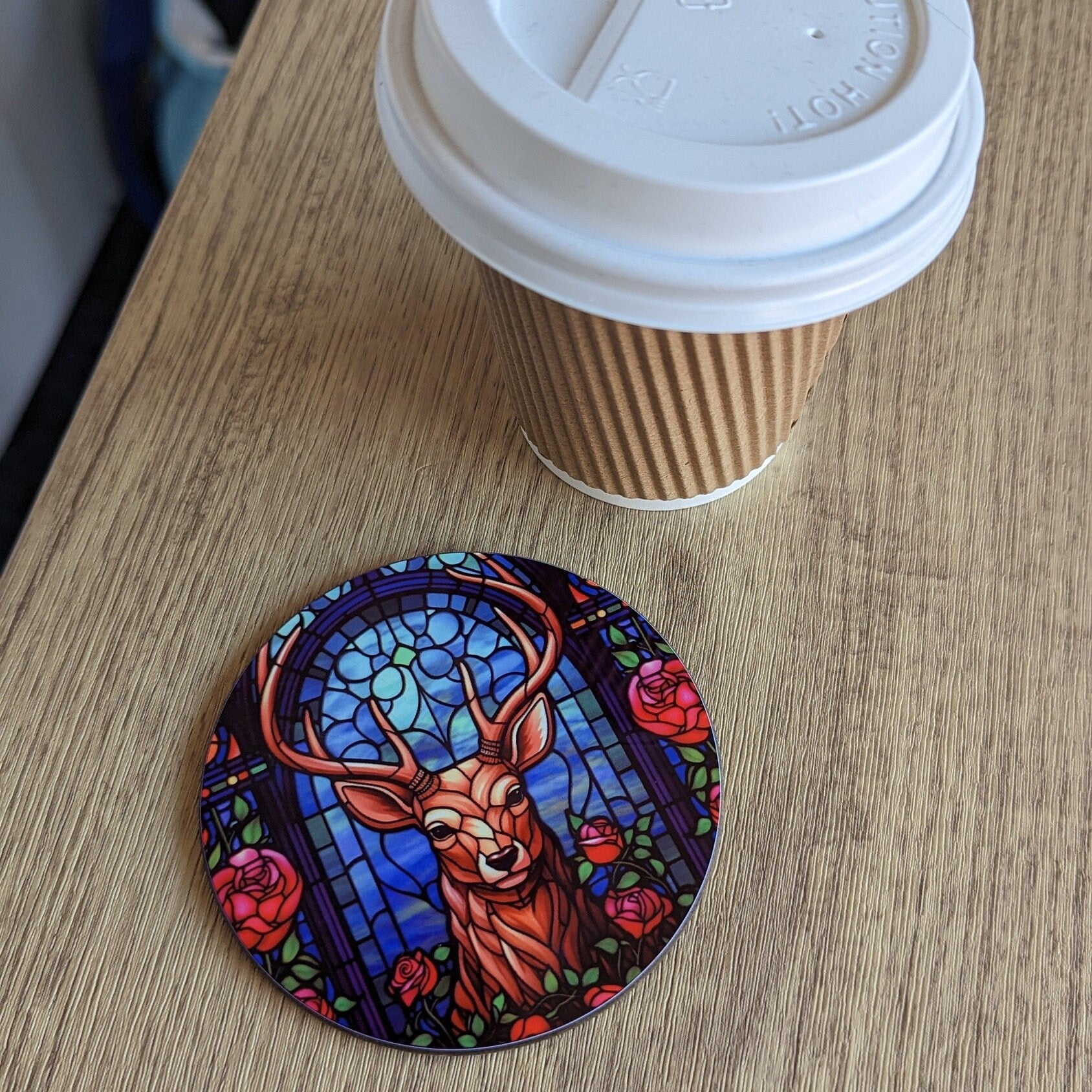 Majestic Stag – Stained Glass Effect Circular Drinks Coaster – ModMat